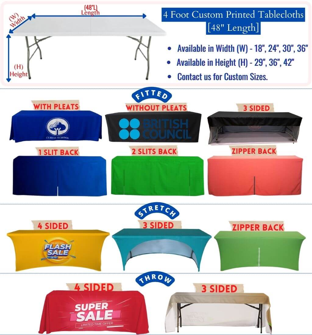 4ft Custom Tablecloth with Logo | All Over Printing